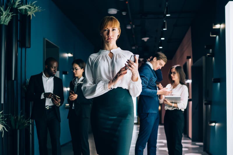 Lovely Office Worker Messaging on Phone at Workplace Stock Image ...