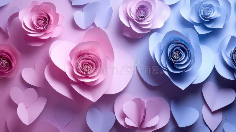 Lovely Paper Flowers and Hearts Romantic Design Stock Illustration ...