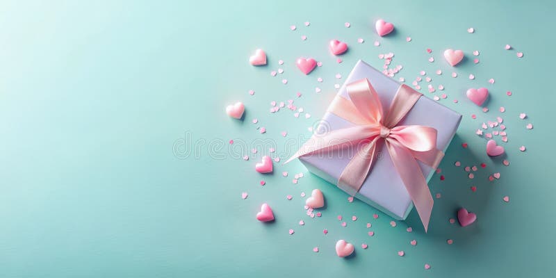 A Lovely Pastel Gift Box with Pink Hearts and Confetti. Generative AI ...