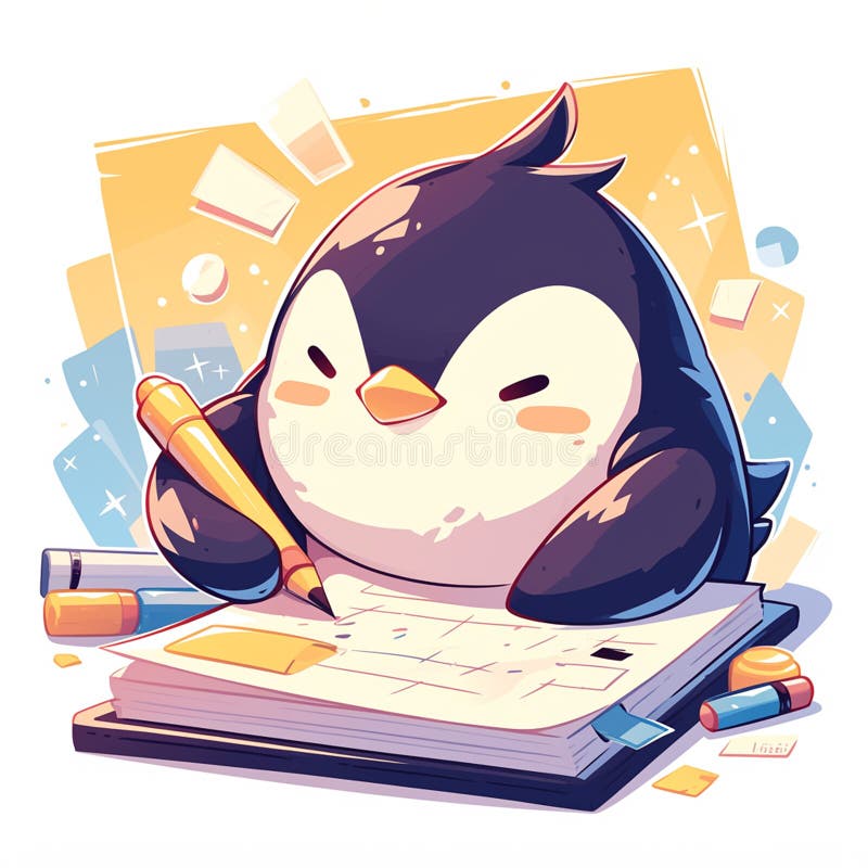 A Lovely Penguin Writer Cartoon Style Stock Vector - Illustration of ...