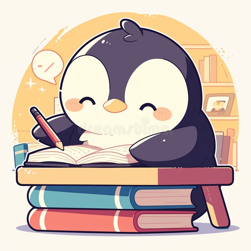 A Lovely Penguin Writer Cartoon Style Stock Vector - Illustration of ...