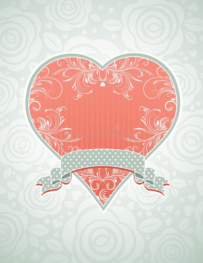 Lovely Pink Heart with Grey Ribbon Stock Vector - Illustration of card ...