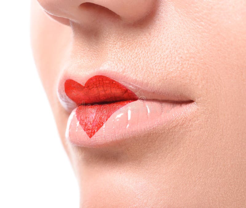Lovely Red Make Up at the Heart Shape on Lips Stock Image - Image of ...