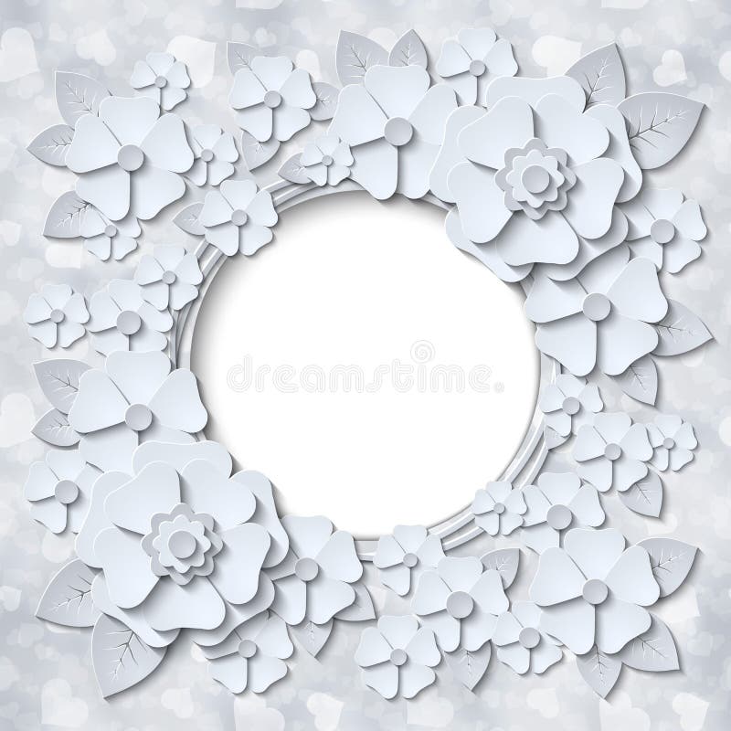Lovely Round Frame with 3d Paper Cut Out Flowers Stock Vector ...