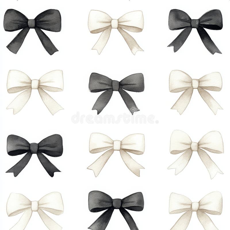 Lovely Seamless Pattern Showcasing Watercolor Black Bows Drawn by Hand ...