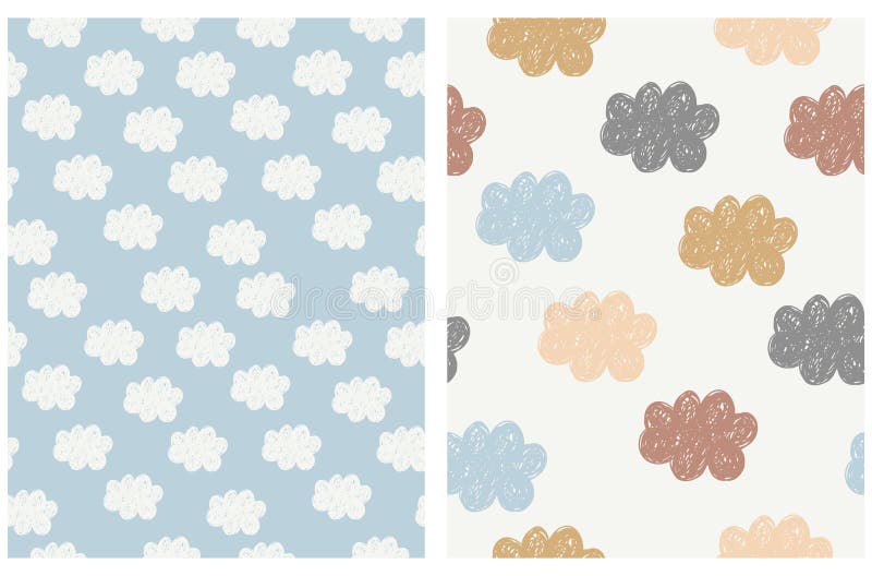 Lovely Seamless Vector Pattern with Hand Drawn Clouds. Stock Vector ...