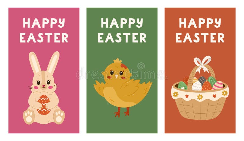 Lovely Set of Vertical Happy Easter Posters with Funny Bunny, Greeting ...