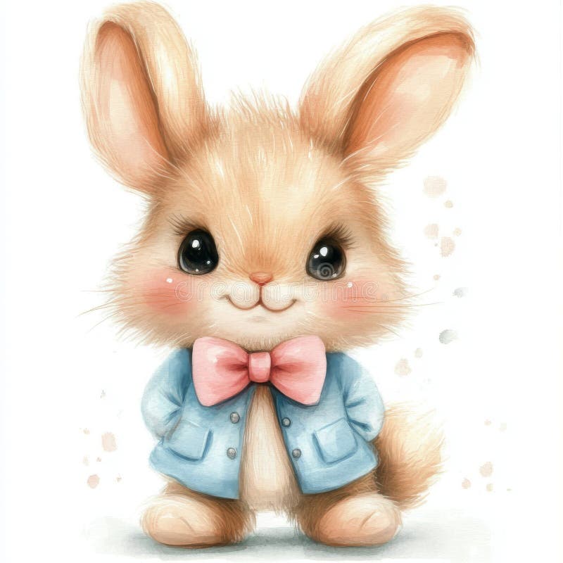 Lovely Set of Watercolor Peter Rabbits Adorned in Red and Blue Jackets ...