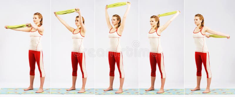 Lovely Sporty Woman is Working Out. Elements of Stretching Exercise ...