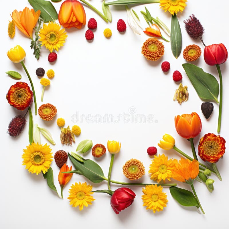 Lovely Spring Flowers and Leaves on White Background with Negative ...
