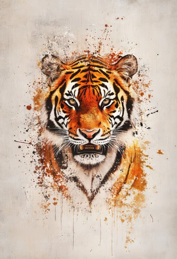 A Lovely Tiger Rendered in Digital Watercolor Style. Stock Photo ...