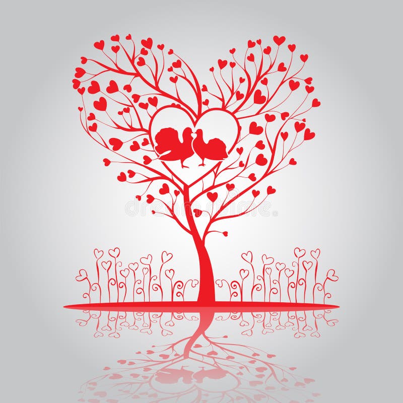 Tree with Pigeons and the Love Message Stock Vector - Illustration of ...