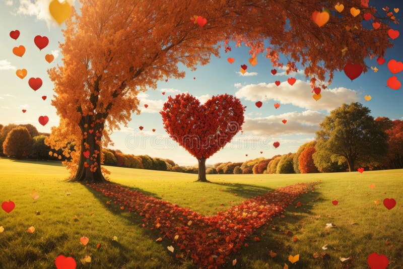 Lovely tree of love heart stock illustration. Illustration of sunset ...