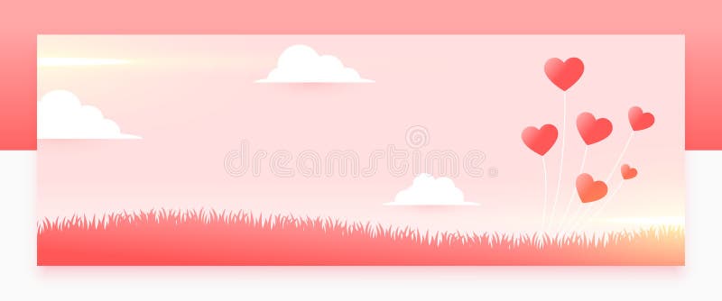 Lovely Valentines Day Romantic Scene Banner with Grass and Flying ...