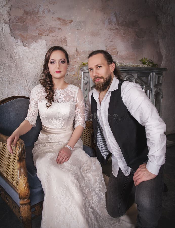 Lovely Wedding Couple in Retro Style Stock Photo - Image of honeymoon ...