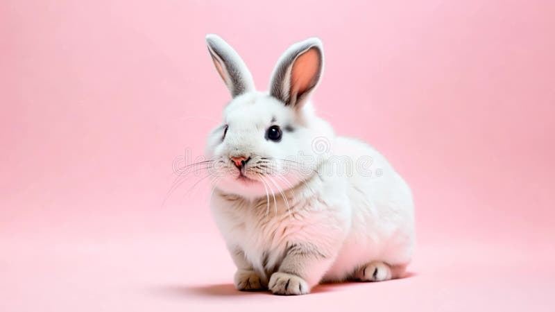 Lovely White Rabbit Sitting on a Vibrant Pink Backdrop, Creating a ...