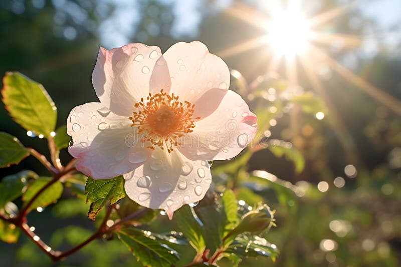 Lovely Wild Rose in Soft Bright Light Sunstar in the Background Stock ...