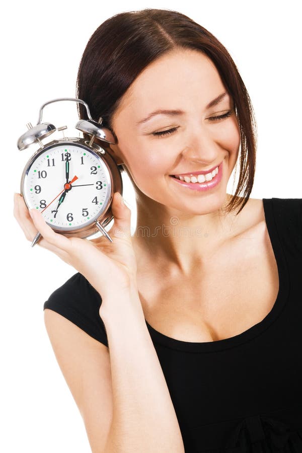 Lovely Woman with Alarm Clock Stock Image - Image of lifestyle ...