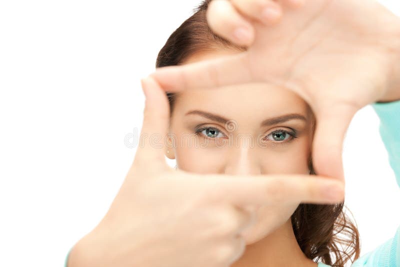 Lovely Woman Creating a Frame with Fingers Stock Image - Image of ...