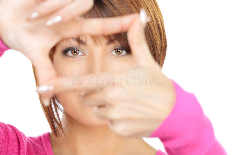 Lovely Woman Creating a Frame with Fingers Stock Photo - Image of ...