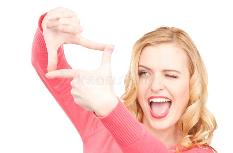 Lovely Woman Creating a Frame with Fingers Stock Photo - Image of ...