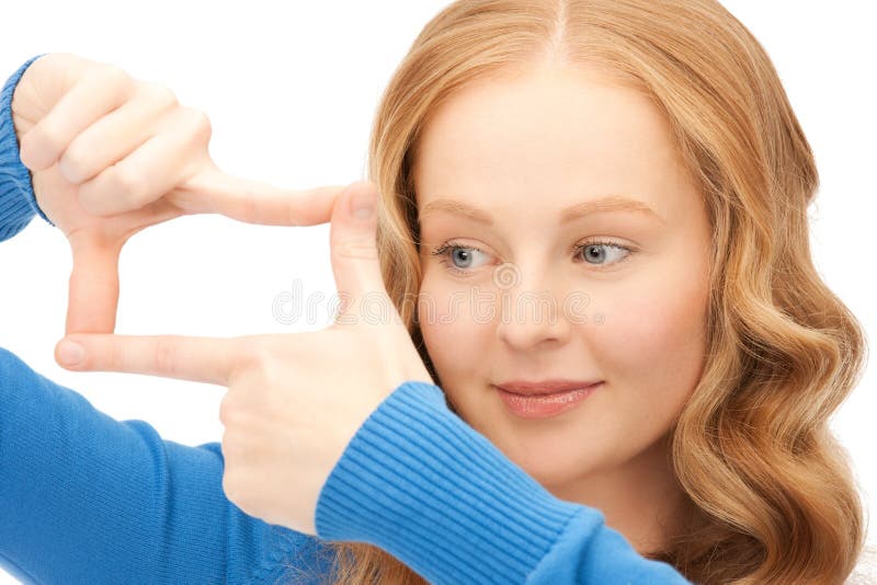 Lovely Woman Creating a Frame with Fingers Stock Image - Image of ...