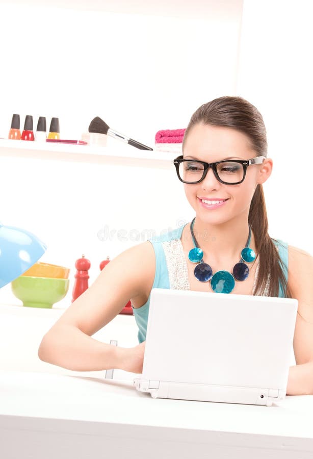 Lovely Woman Laptop Computer Stock Photo - Image of computer, cheerful ...