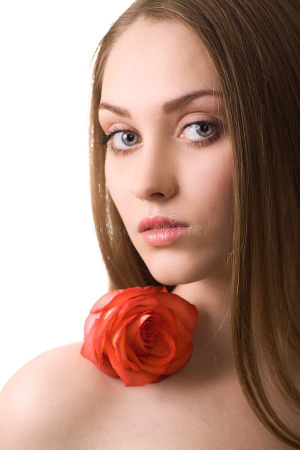 Lovely Woman Portrait with Rose Stock Photo - Image of skin, care: 16858948