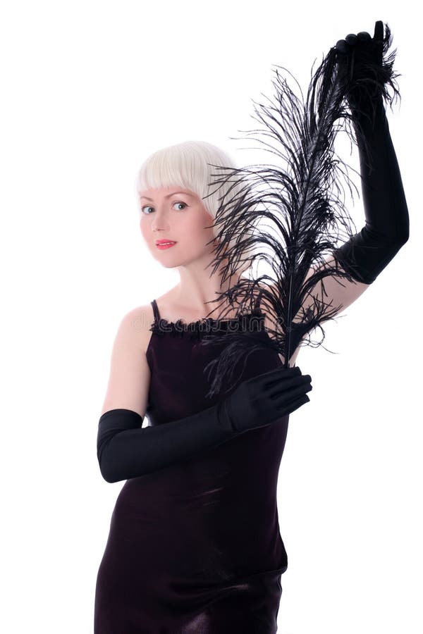 Lovely Woman in Retro Style with Feather Stock Photo - Image of blondie ...
