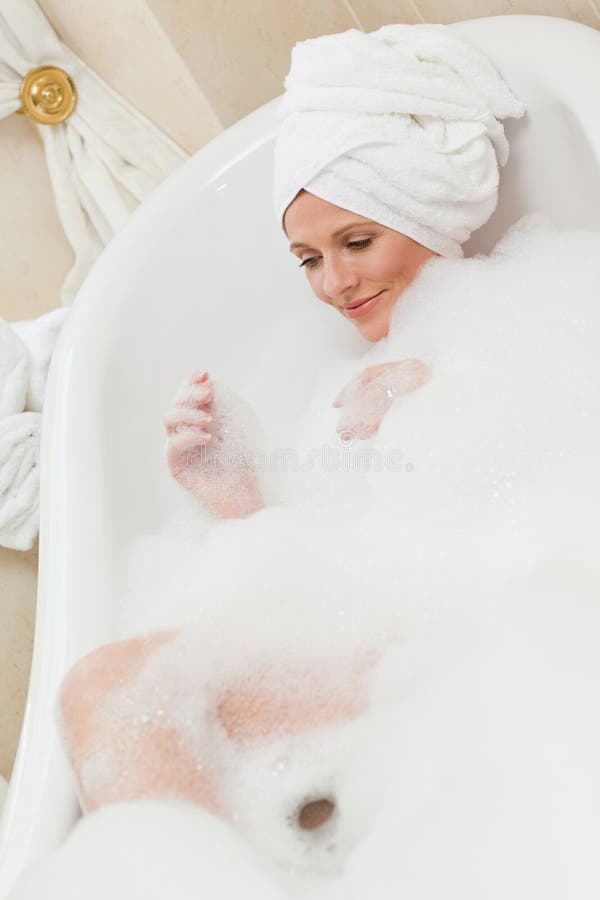 Lovely Woman Taking a Bubble Bath Stock Photo - Image of purity ...