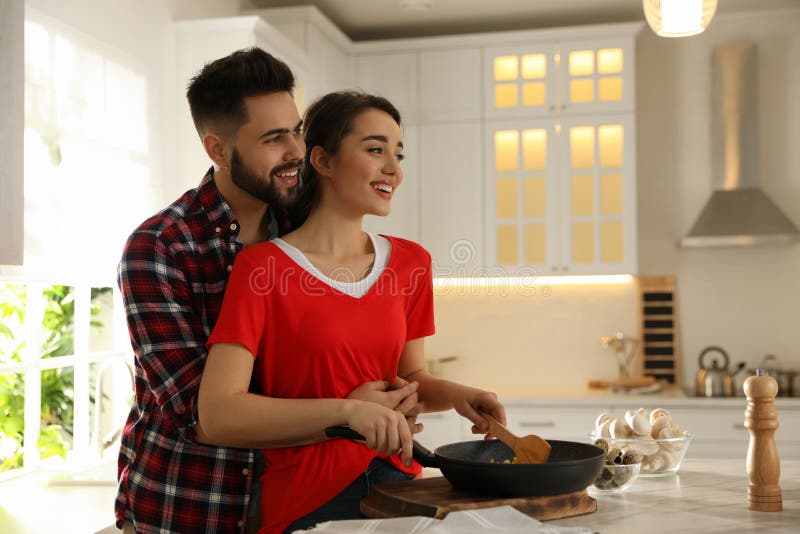 Lovely Couple Cooking Together in Kitchen Stock Photo - Image of meal ...