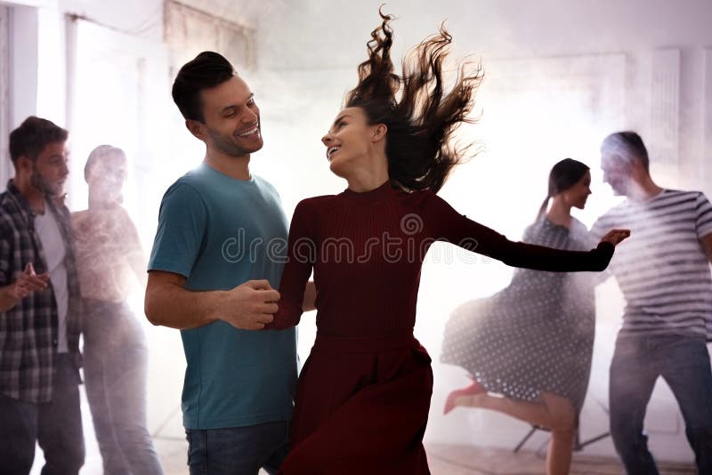 Lovely Couple Dancing Together at Party Stock Image - Image of indoors ...