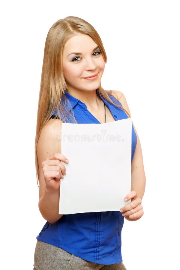 Lovely Young Woman Holding Empty White Board Stock Image - Image of ...