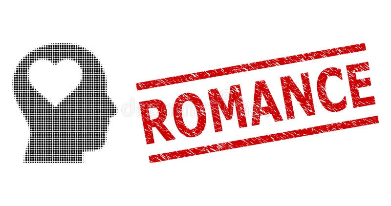 Scratched Romance Stamp and Halftone Dotted Lover Head Stock Vector ...