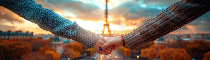 Lovers Holding Hands in Front of the Eiffel Tower Iconic Love and Paris ...