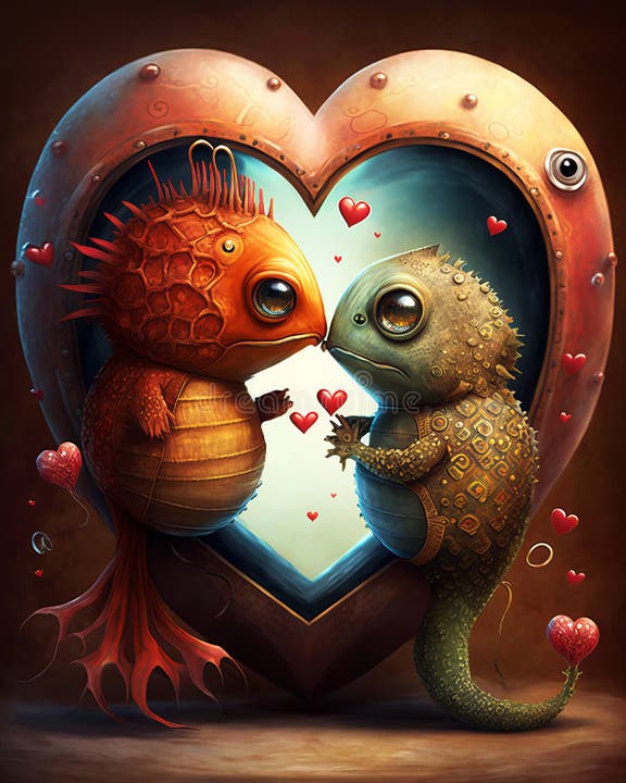 Love. Monsters and Hearts. Lovers Stock Illustration - Illustration of ...
