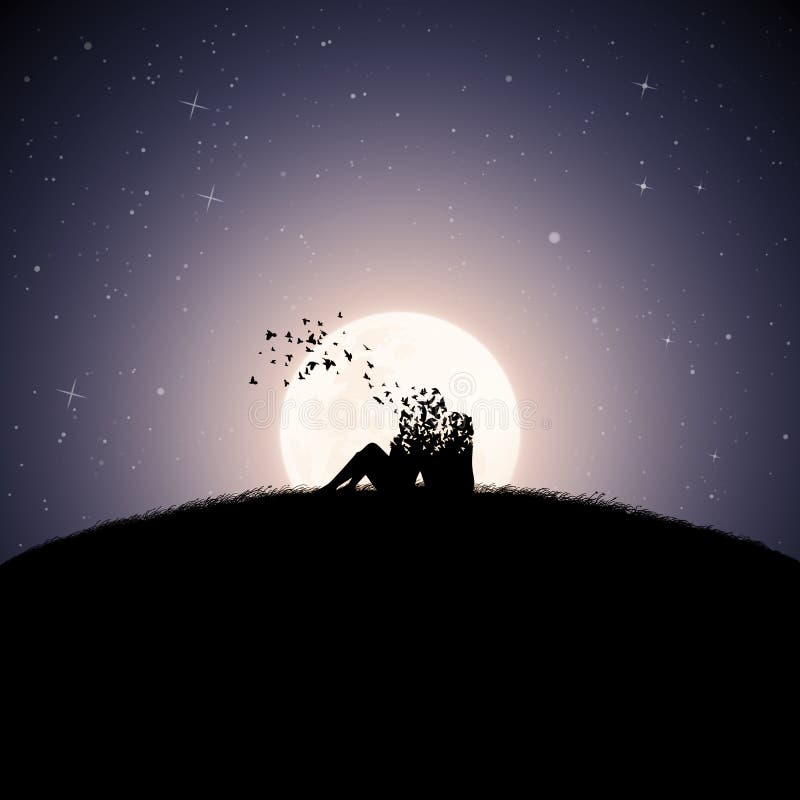Lovers on moonlight night stock vector. Illustration of flock - 263661475