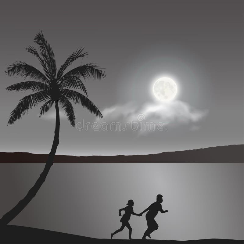 Lovers Running Under the Moonlight Stock Vector - Illustration of ...