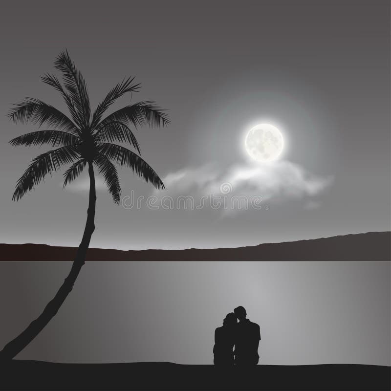 Lovers Under the Moonlight, Hug Stock Vector - Illustration of lover ...