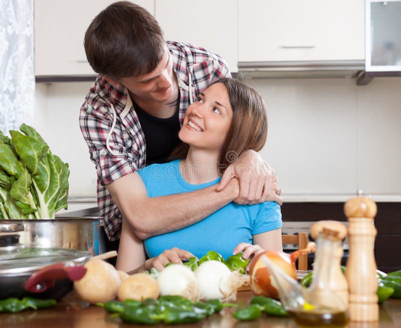 Loving couple cooking stock image. Image of housewife - 39997447