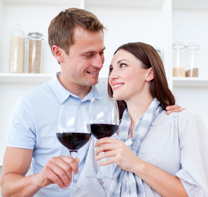 Loving Couple Drinking Red Wine Stock Photo - Image of romantic ...
