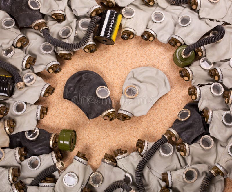 Loving couple of gas masks stock image. Image of equipment - 30226241