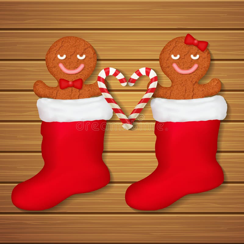 Loving Couple of Gingerbread Cookies in Red Socks Stock Vector ...