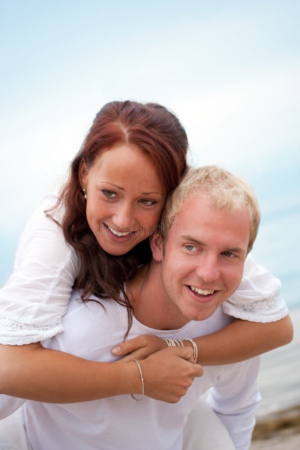 Loving Couple Having Fun on the Beach Stock Image - Image of laughing ...