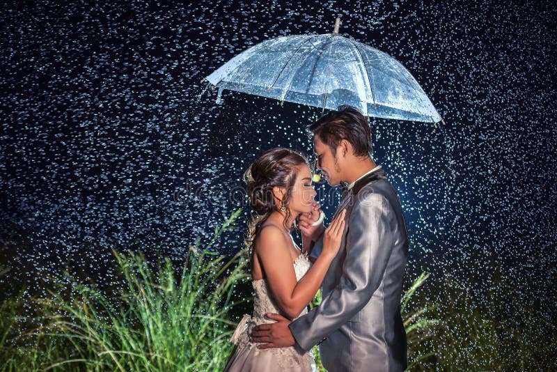 The Loving Couple in the Rain Stock Image - Image of sensuality ...