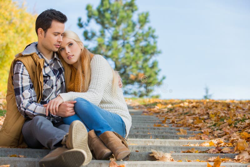Loving Couple Sitting on Park Steps Stock Photo - Image of change, love ...