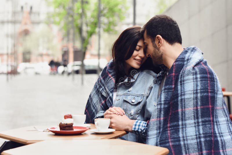Loving Couple Sitting at Table in Cafe. Stock Image - Image of ...