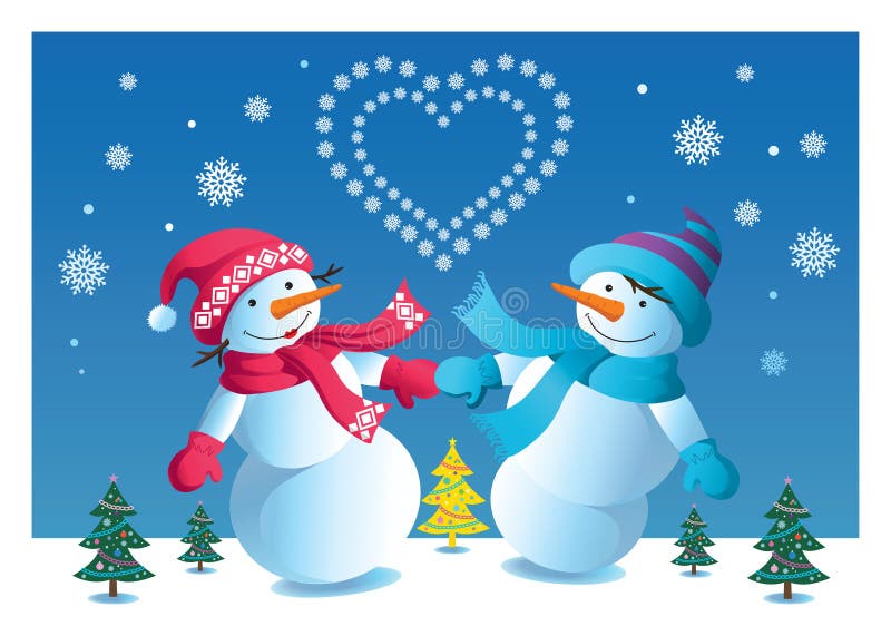 Hugging Snowman Couple stock illustration. Illustration of holding ...