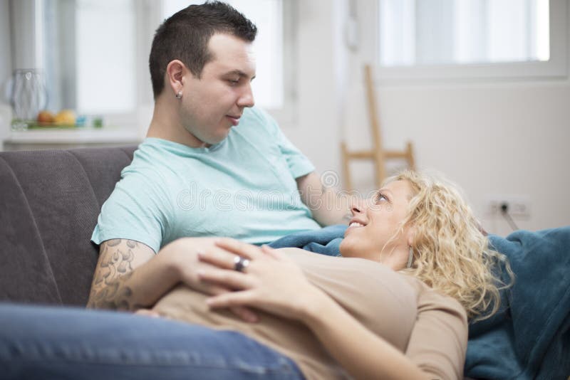 Loving Couple Wait for Baby Stock Photo - Image of stomach ...