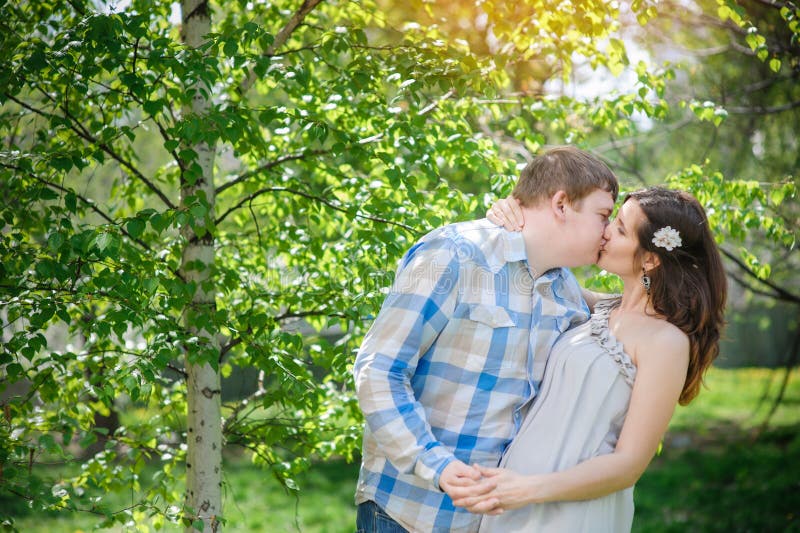 Loving Couple Walking in the Spring Park Stock Image - Image of ...